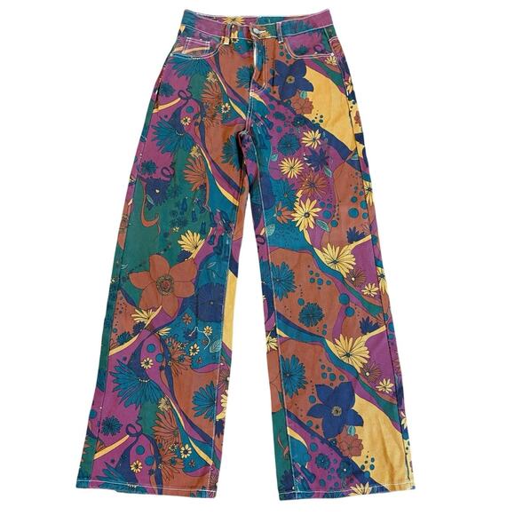 SHEIN | Pants & Jumpsuits | Shein 7s Boho Floral High Waist Wide Leg ...